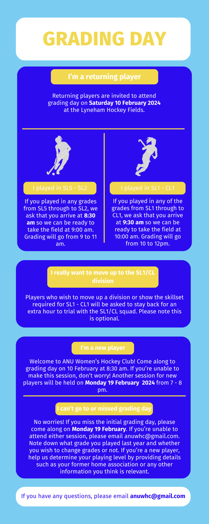 Pre Season and Grading Day – ANU HOCKEY CLUB